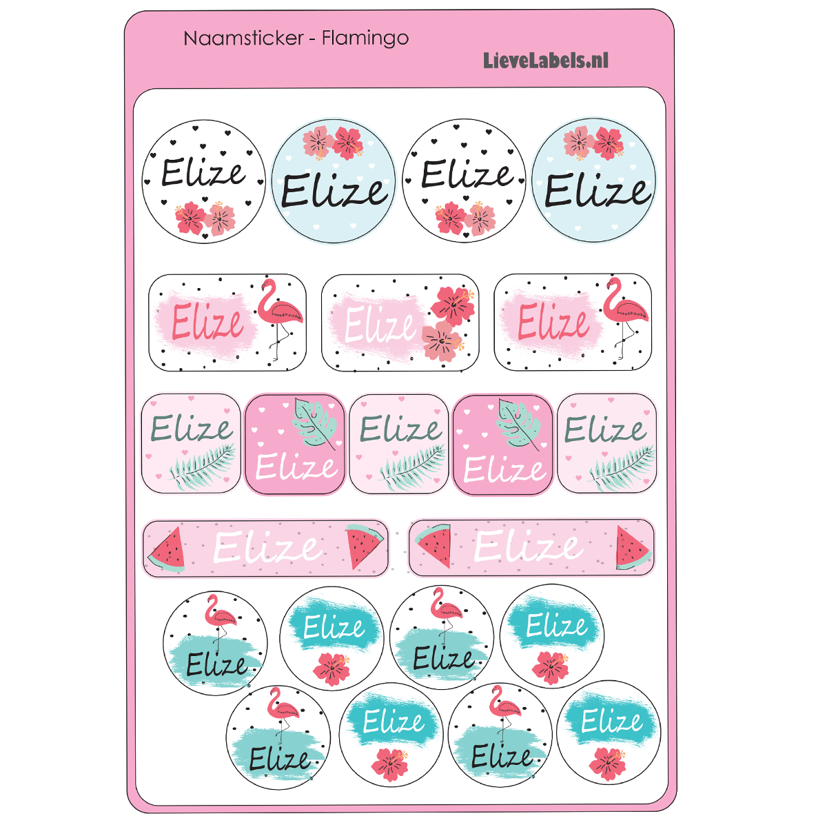 Naamstickers - Flamingo - bestel je bij Lieve Labels.nl