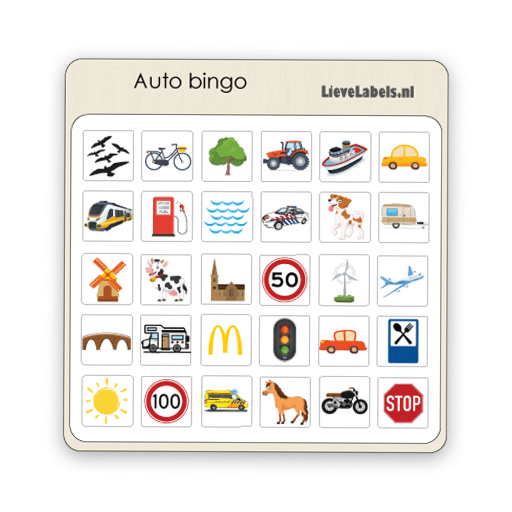 Auto bingo - complete set - Lieve Labels.nl