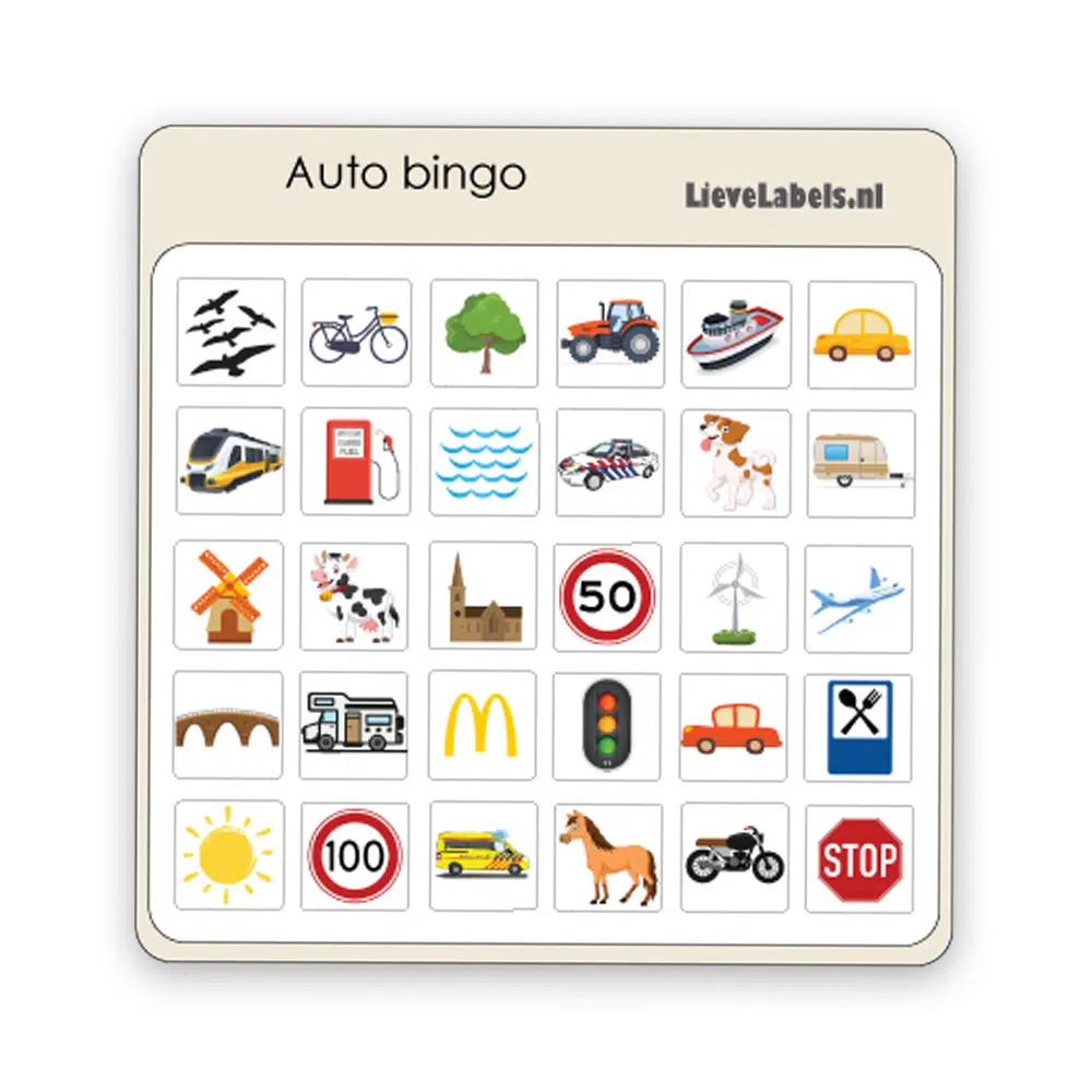 Auto bingo - complete set - Lieve Labels.nl
