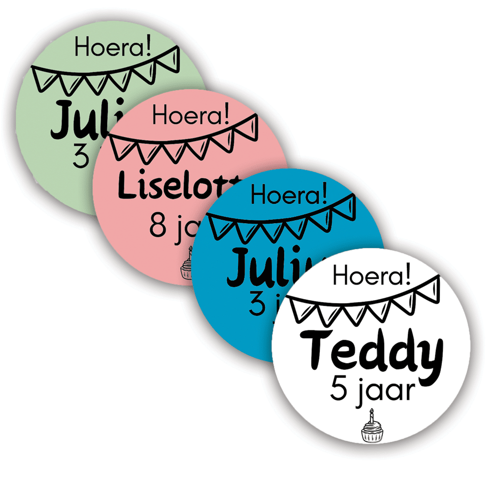 Traktatie sticker met naam en leeftijd - Lieve Labels.nl